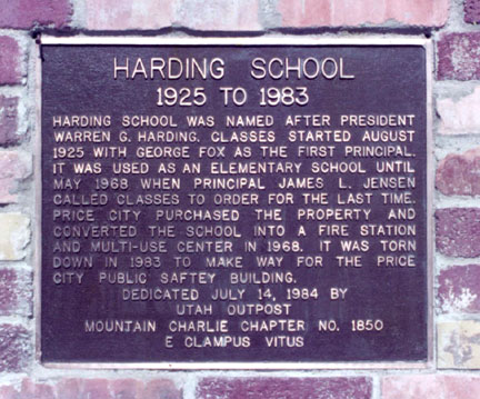 ECV1850 Plaque: Harding School - UT.